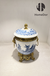 HomeDor Elegant Classical Porcelain Table Decor Set with Copper Detail