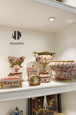 HomeDor × FH&Home | Vintage Red Floral Porcelain Table Decor Set