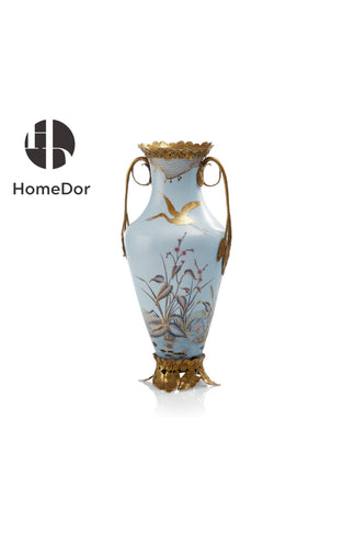 HomeDor Elegant Gold-painted Crane Blue Porcelain Table Decor Set