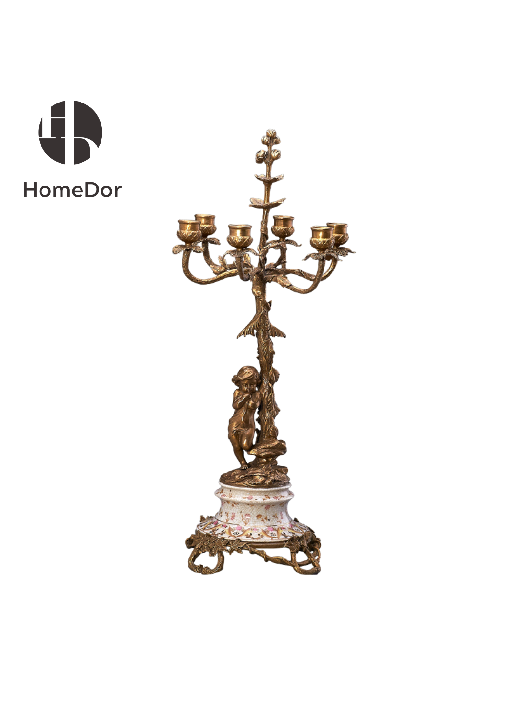 HomeDor Vintage Rococo-Style Brass Cherub Tree Branch Candelabra Pair