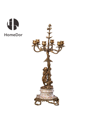 HomeDor Vintage Rococo-Style Brass Cherub Tree Branch Candelabra Pair