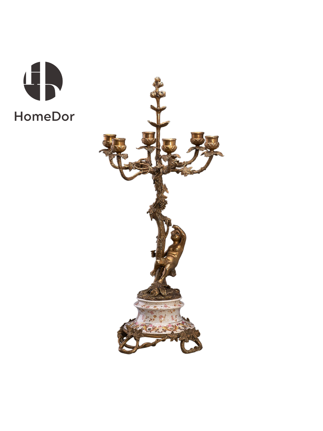 HomeDor Vintage Rococo-Style Brass Cherub Tree Branch Candelabra Pair