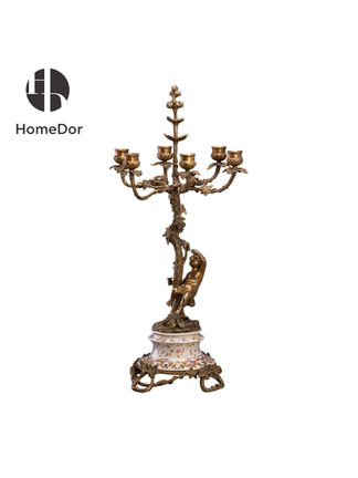 HomeDor Vintage Rococo-Style Brass Cherub Tree Branch Candelabra Pair