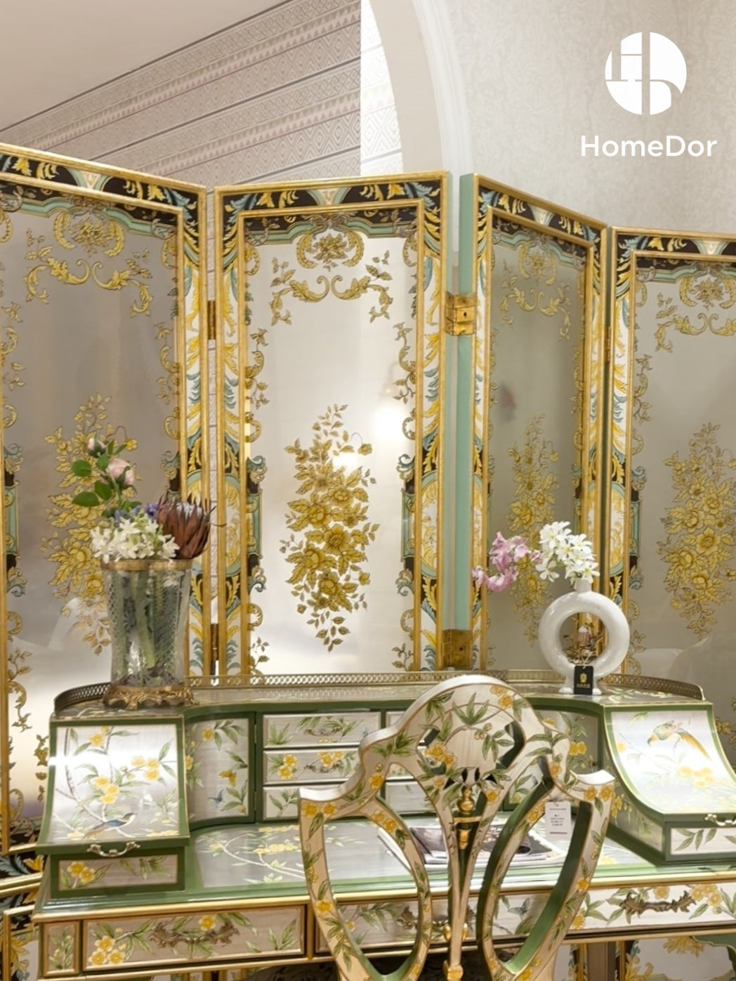 HomeDor Luxury Four-Panel Double-Sided Glass Room Divider