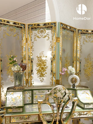 HomeDor Luxury Four-Panel Double-Sided Glass Room Divider