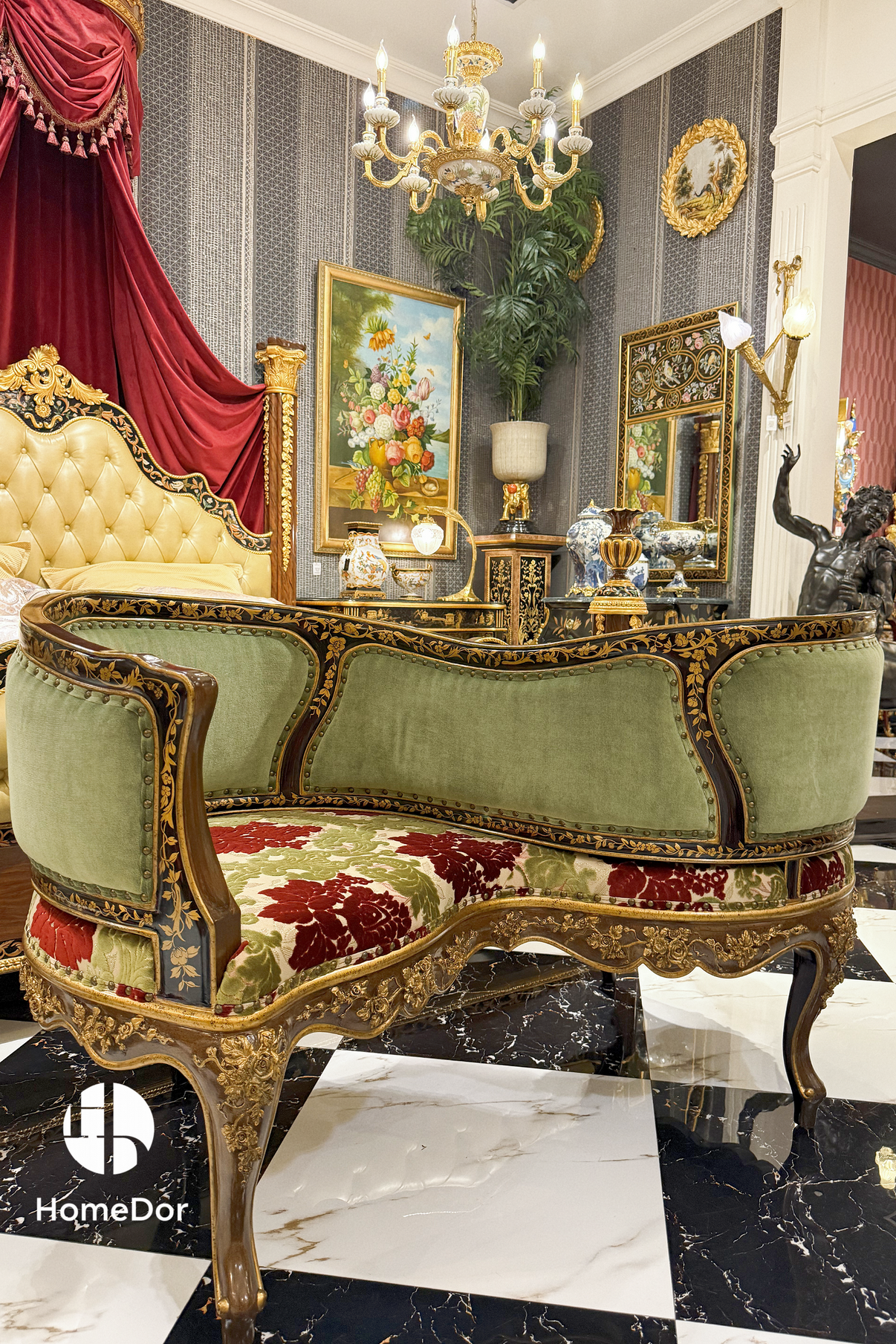 HomeDor Shadowed Blossoms French S-Shaped Double Conversation Chair
