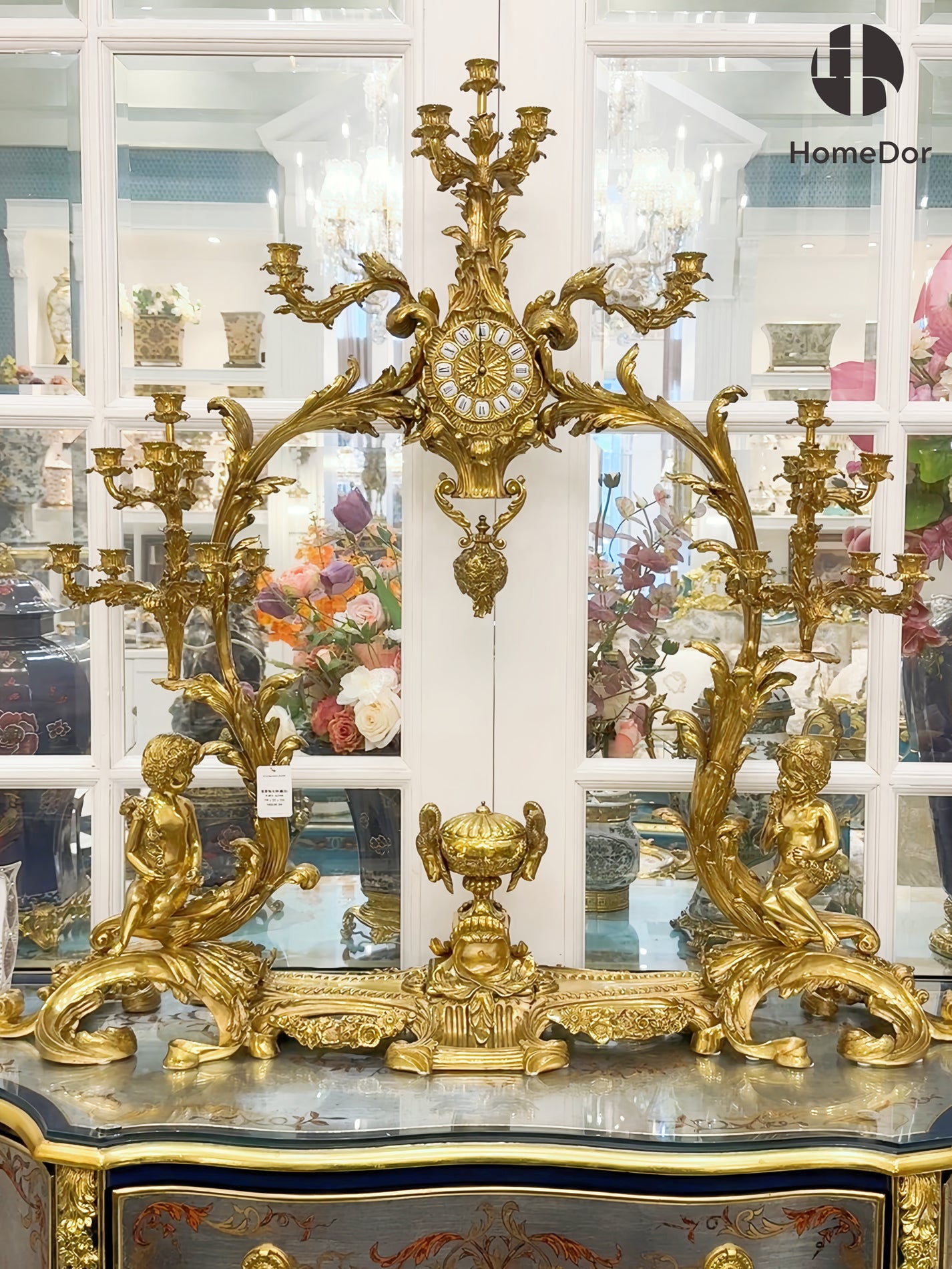 HomeDor Royal Rococo Golden Candelabra Clock Set Collector's Piece