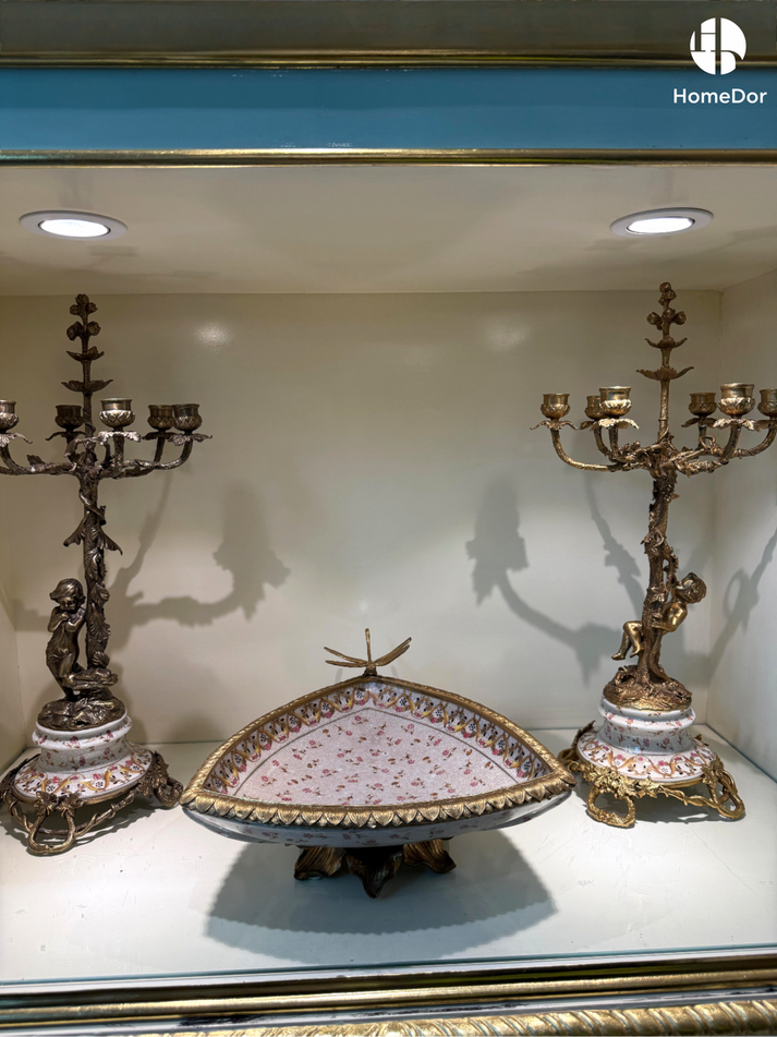 HomeDor Vintage Rococo-Style Brass Cherub Tree Branch Candelabra Pair